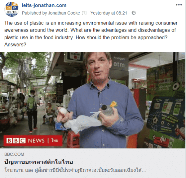 ielts facebook post plastics — IELTS Training with Jonathan